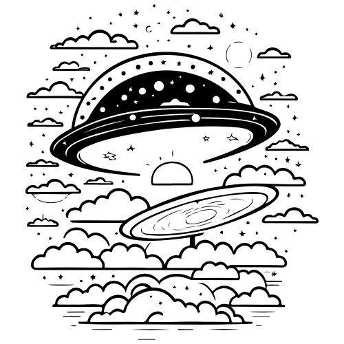 Doodle draw ufo sky galaxy space sketch Royalty Free Vector