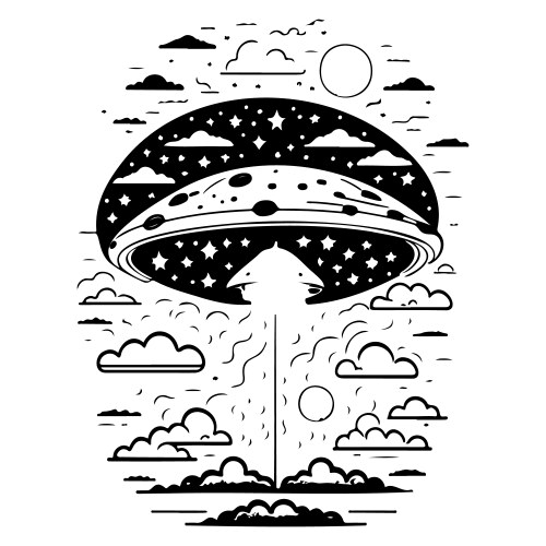 Doodle draw ufo sky galaxy space sketch Royalty Free Vector