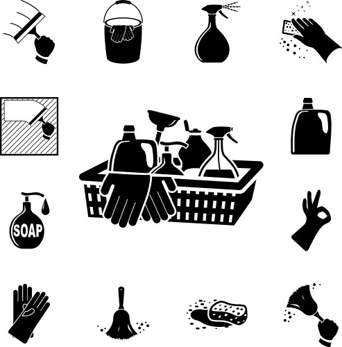 Cleaning black icon set Royalty Free Vector Image