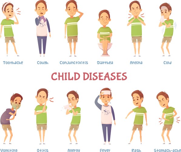 Sick children doodle set Royalty Free Vector Image