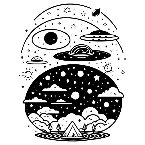 Doodle draw ufo sky galaxy space sketch Royalty Free Vector