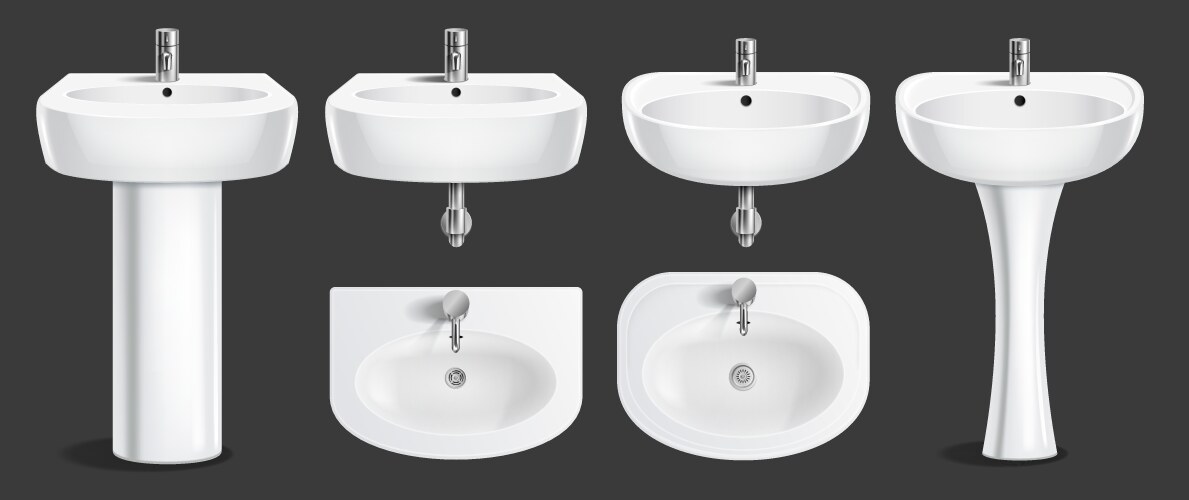 Realistic ceramic sink icon set Royalty Free Vector Image