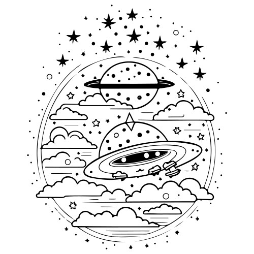 Doodle draw ufo sky galaxy space sketch Royalty Free Vector