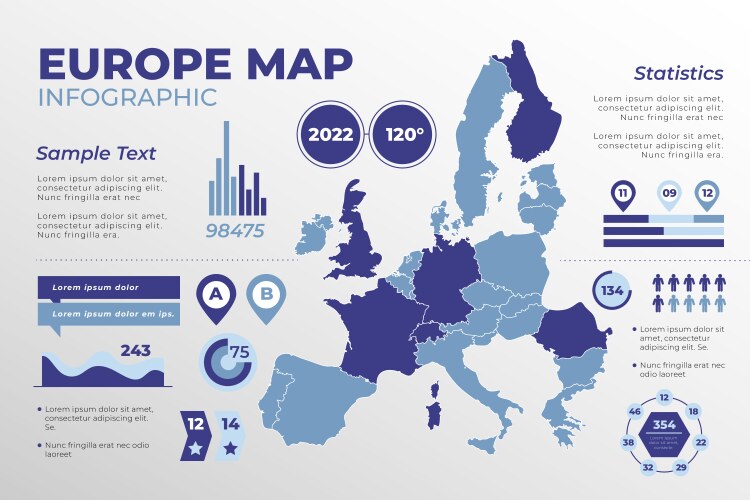 Linear europe map infographic Royalty Free Vector Image