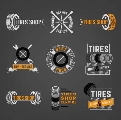 Tire tyre icons auto sport race car wheels shop Vector Image