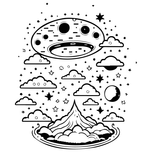 Doodle draw ufo sky galaxy space sketch Royalty Free Vector