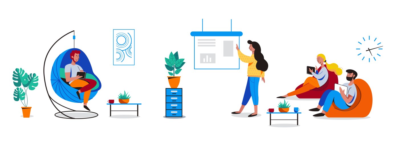 Man sit and working in friendly open space Vector Image