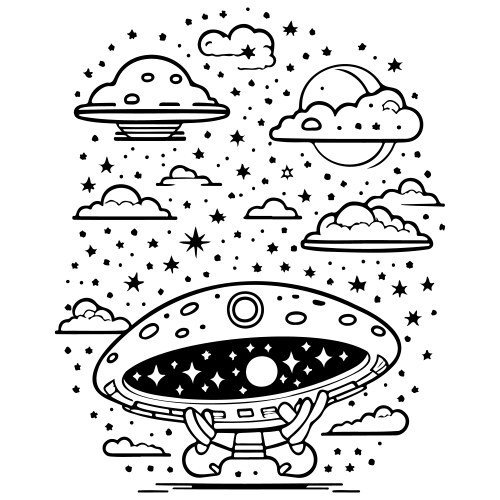 Doodle draw ufo sky galaxy space sketch Royalty Free Vector