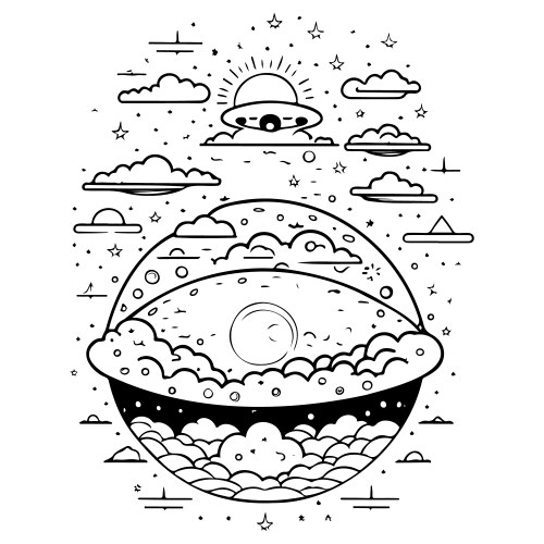 Doodle draw ufo sky galaxy space sketch Royalty Free Vector