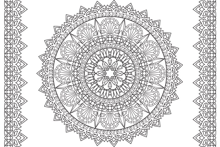 Mandala line art hand draw coloring page Vector Image