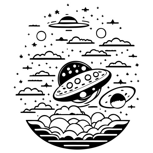 Doodle draw ufo sky galaxy space sketch Royalty Free Vector