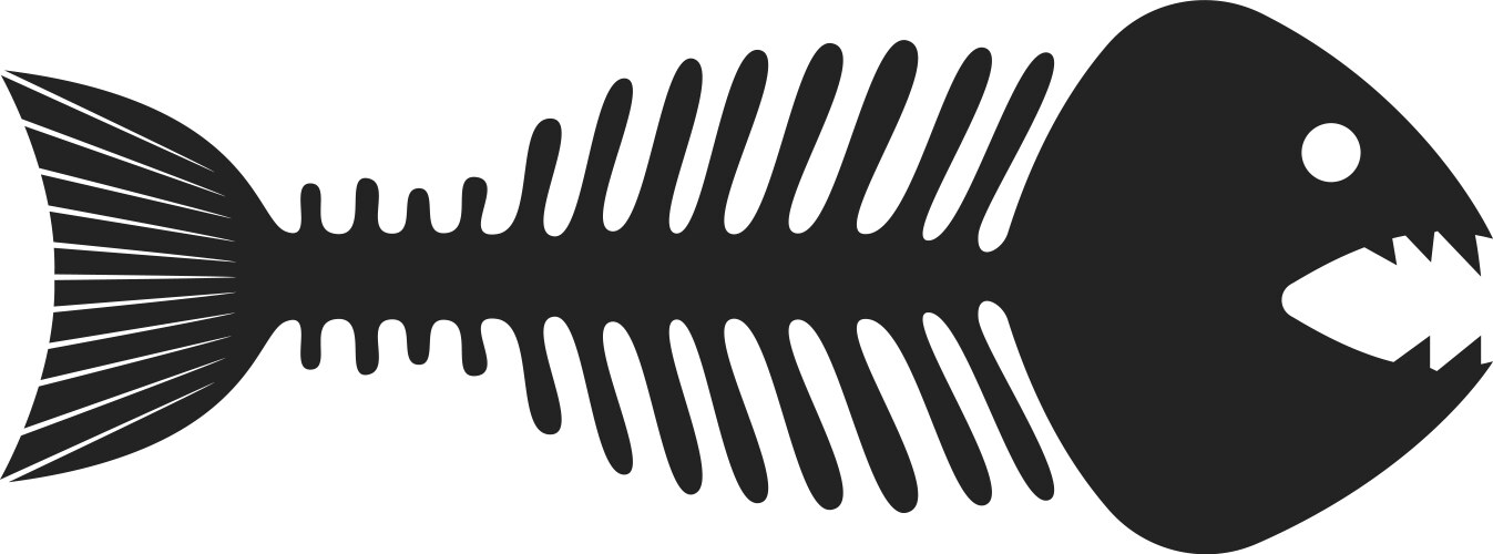 Black skeleton fish icon scary fishbone anatomy Vector Image