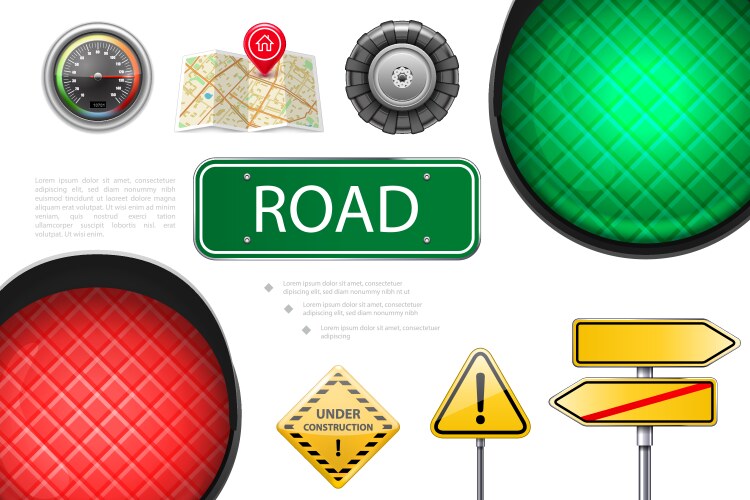 Realistic road elements set Royalty Free Vector Image