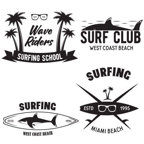 Vintage surf logos monochrome set Royalty Free Vector Image