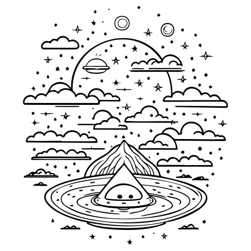 Doodle draw ufo sky galaxy space sketch Royalty Free Vector