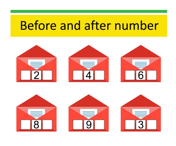 What comes before and after math worksheets Vector Image