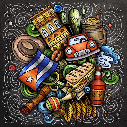 Cuba cartoon doodle designs set Royalty Free Vector Image