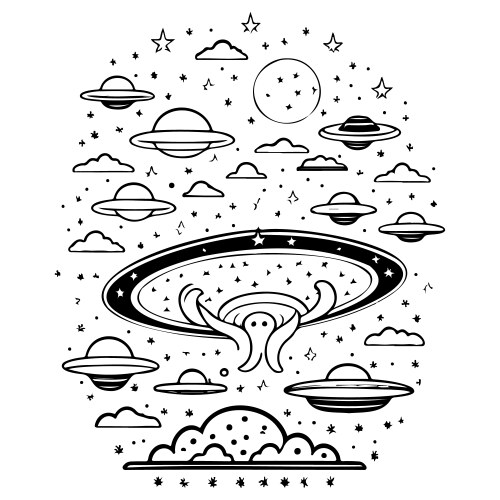 Doodle draw ufo sky galaxy space sketch Royalty Free Vector