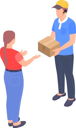 Courier holding carton box and payment terminal Vector Image