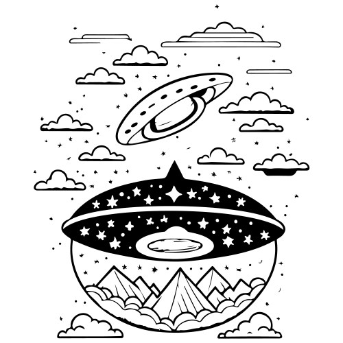 Doodle draw ufo sky galaxy space sketch Royalty Free Vector