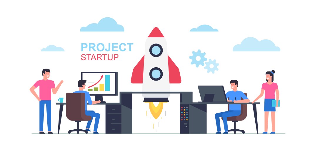 Collaborating to develop a startup business Vector Image