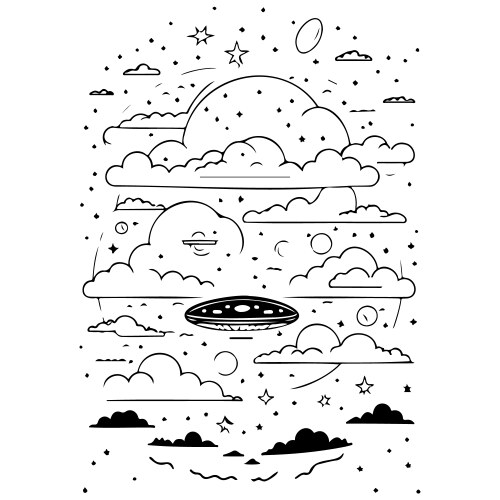 Doodle draw ufo sky galaxy space sketch Royalty Free Vector