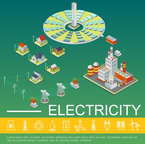Solar power system 3d isometric electricity Vector Image