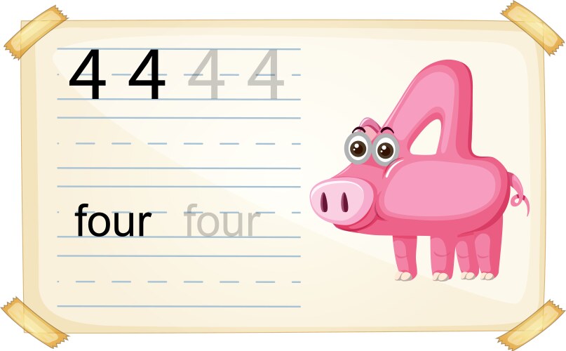 How to write number four worksheet Royalty Free Vector Image