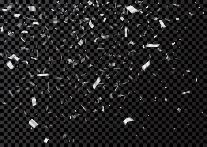 Silver confetti and ribbon isolated on transparent