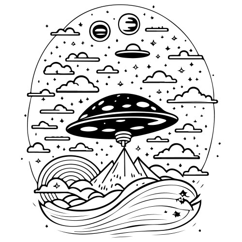 Doodle draw ufo sky galaxy space sketch Royalty Free Vector