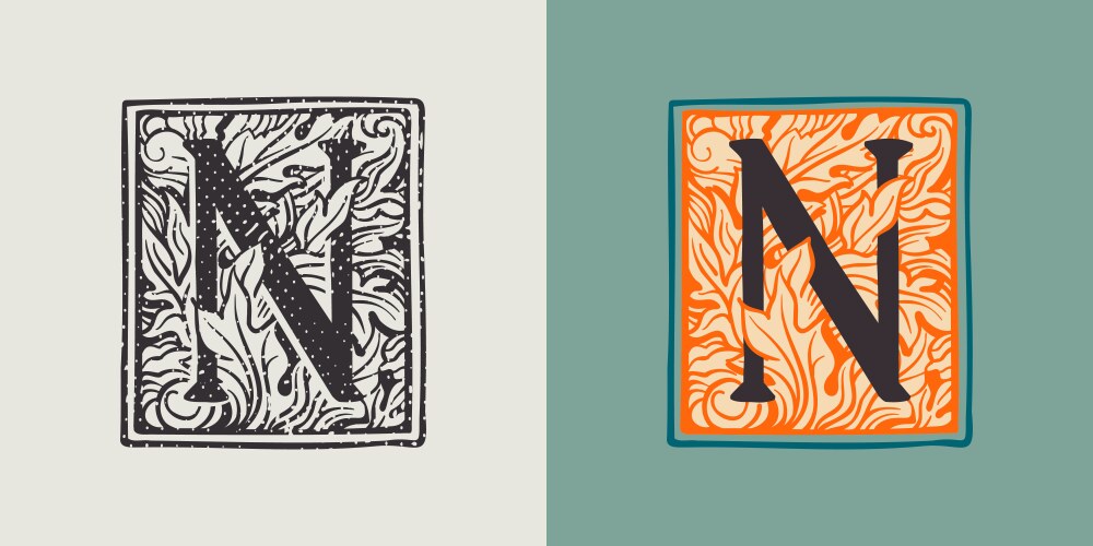 I letter drop cap logo in engraved medieval style Vector Image