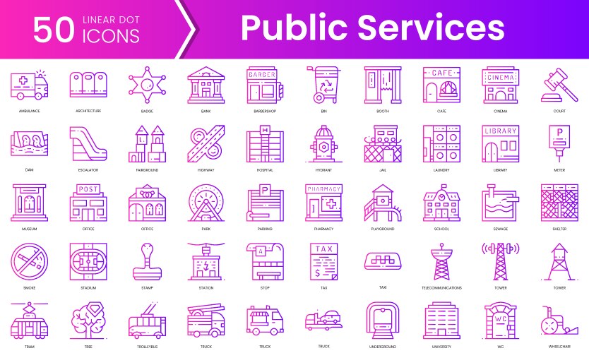 Set of public transportation icons gradient style Vector Image