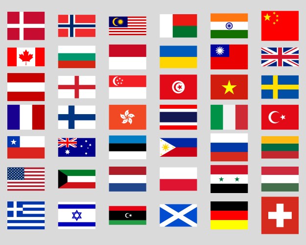 50 fifty asian countries flags set Royalty Free Vector Image