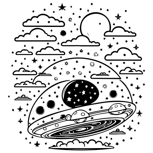 Doodle draw ufo sky galaxy space sketch Royalty Free Vector