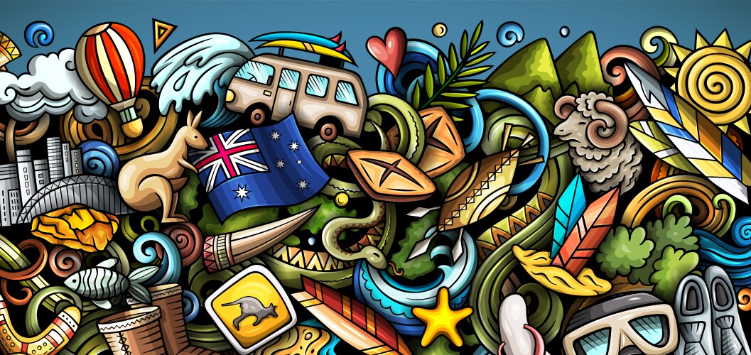Cartoon doodle australian background Royalty Free Vector