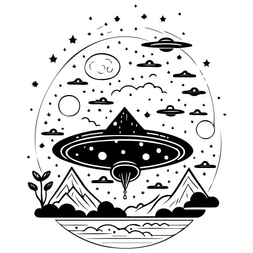 Doodle draw ufo sky galaxy space sketch Royalty Free Vector
