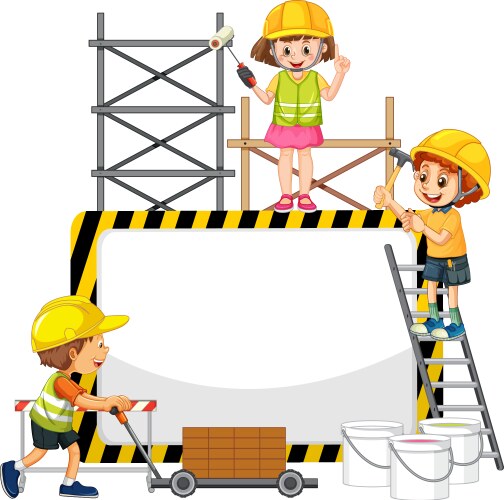 Cute little builder kid with construction tools Vector Image