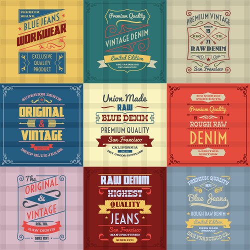Denim typography logo emblems set Royalty Free Vector Image
