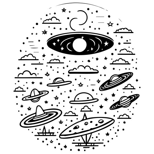 Doodle draw ufo sky galaxy space sketch Royalty Free Vector