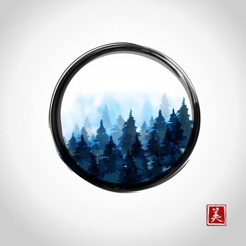 Blue zen enso circle brush Royalty Free Vector Image