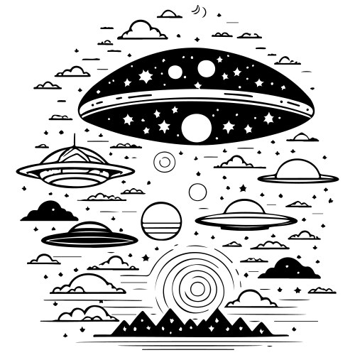 Doodle draw ufo sky galaxy space sketch Royalty Free Vector