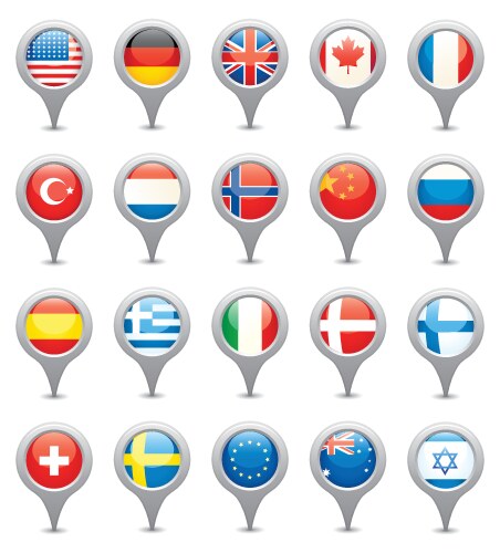Set of popular country flags glossy round icon Vector Image