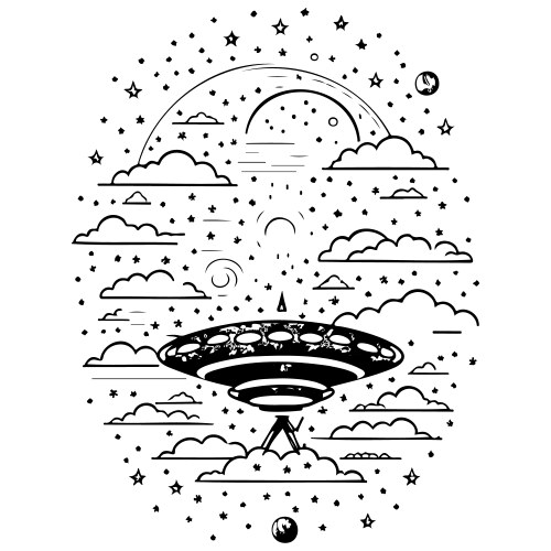 Doodle draw ufo sky galaxy space sketch Royalty Free Vector