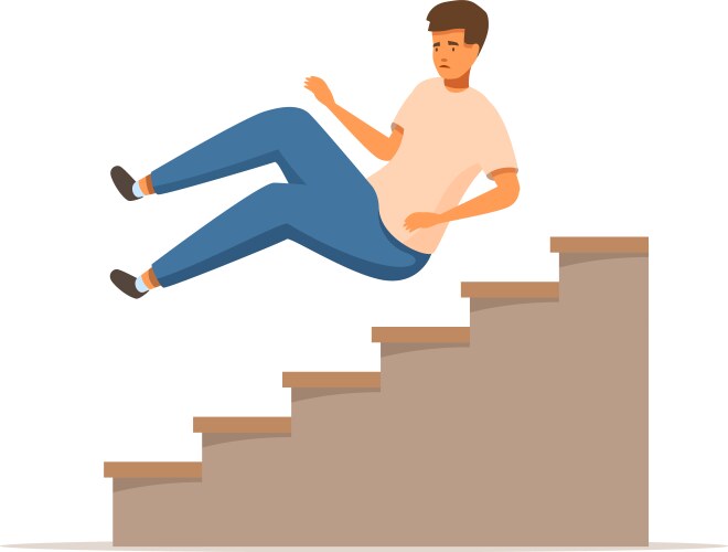 Young man falling down stairs accident Royalty Free Vector
