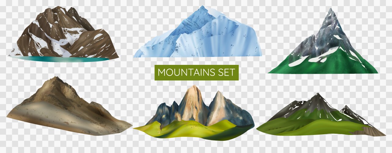 Realistic mountains icon set Royalty Free Vector Image