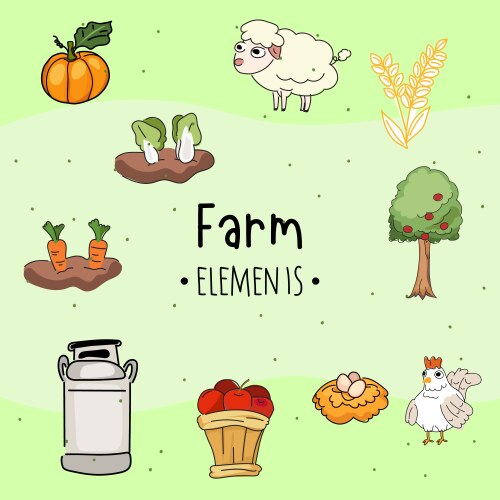Hand drawn doodle set of farm elements Royalty Free Vector