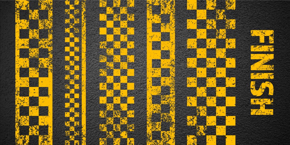 Asphalt road with yellow start or finish checkered