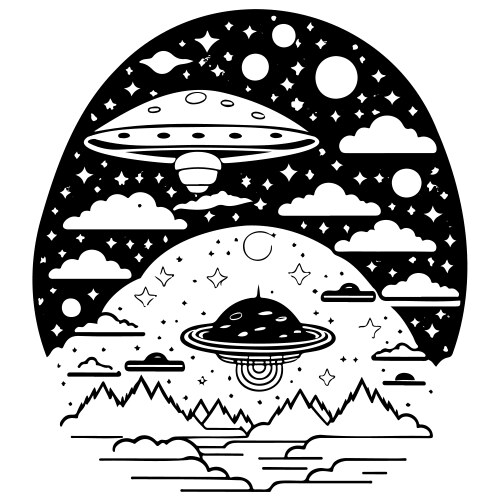 Doodle draw ufo sky galaxy space sketch Royalty Free Vector