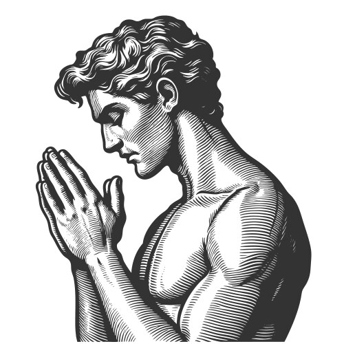 Praying male figure engraving Royalty Free Vector Image Praying male figure engraving Royalty Free Vector Image