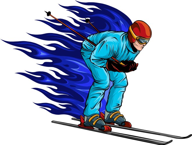 Skiing man colored draw Royalty Free Vector Image